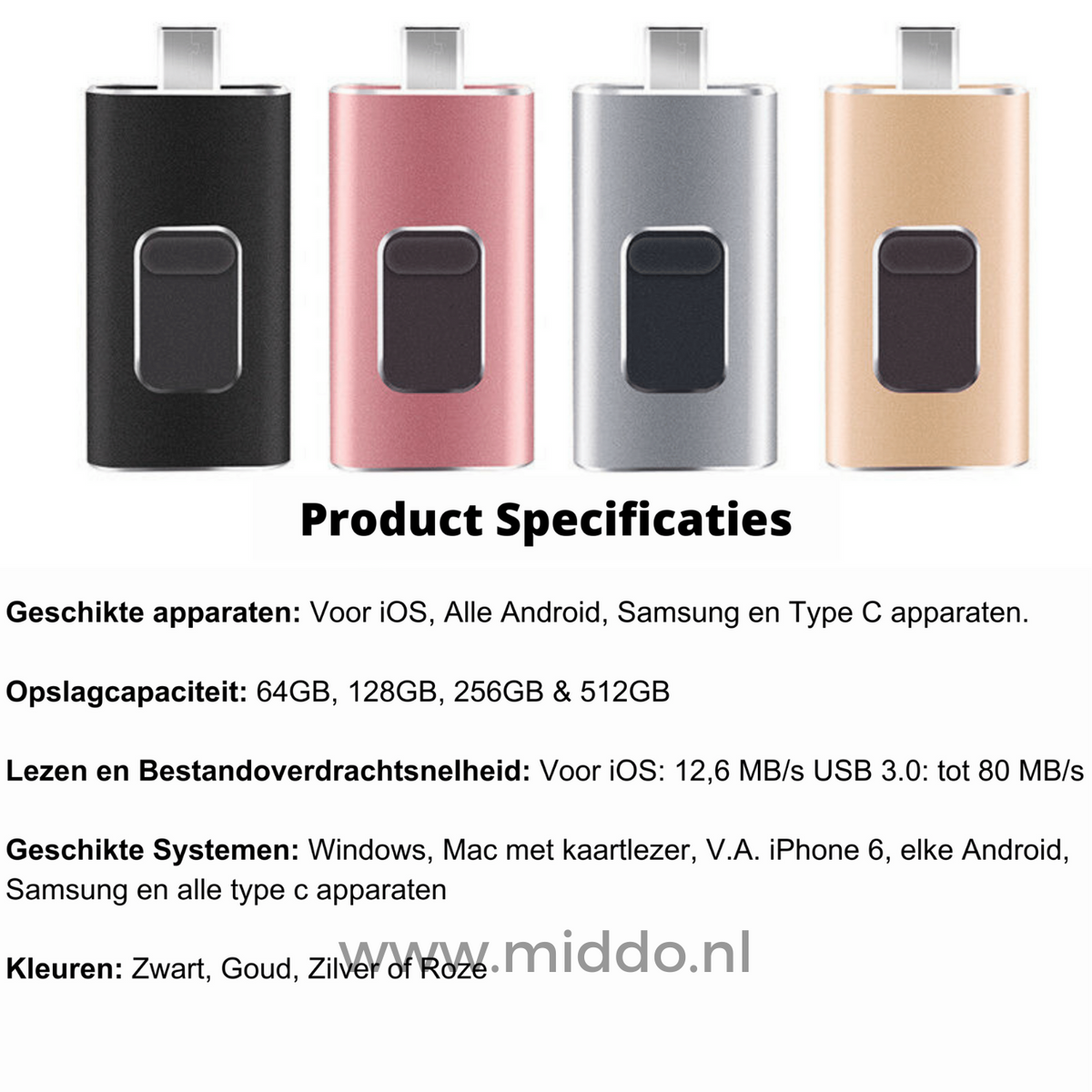 4 in 1 Flashdrive | Een opgeruimde telefoon in enkele klikken! – Middo