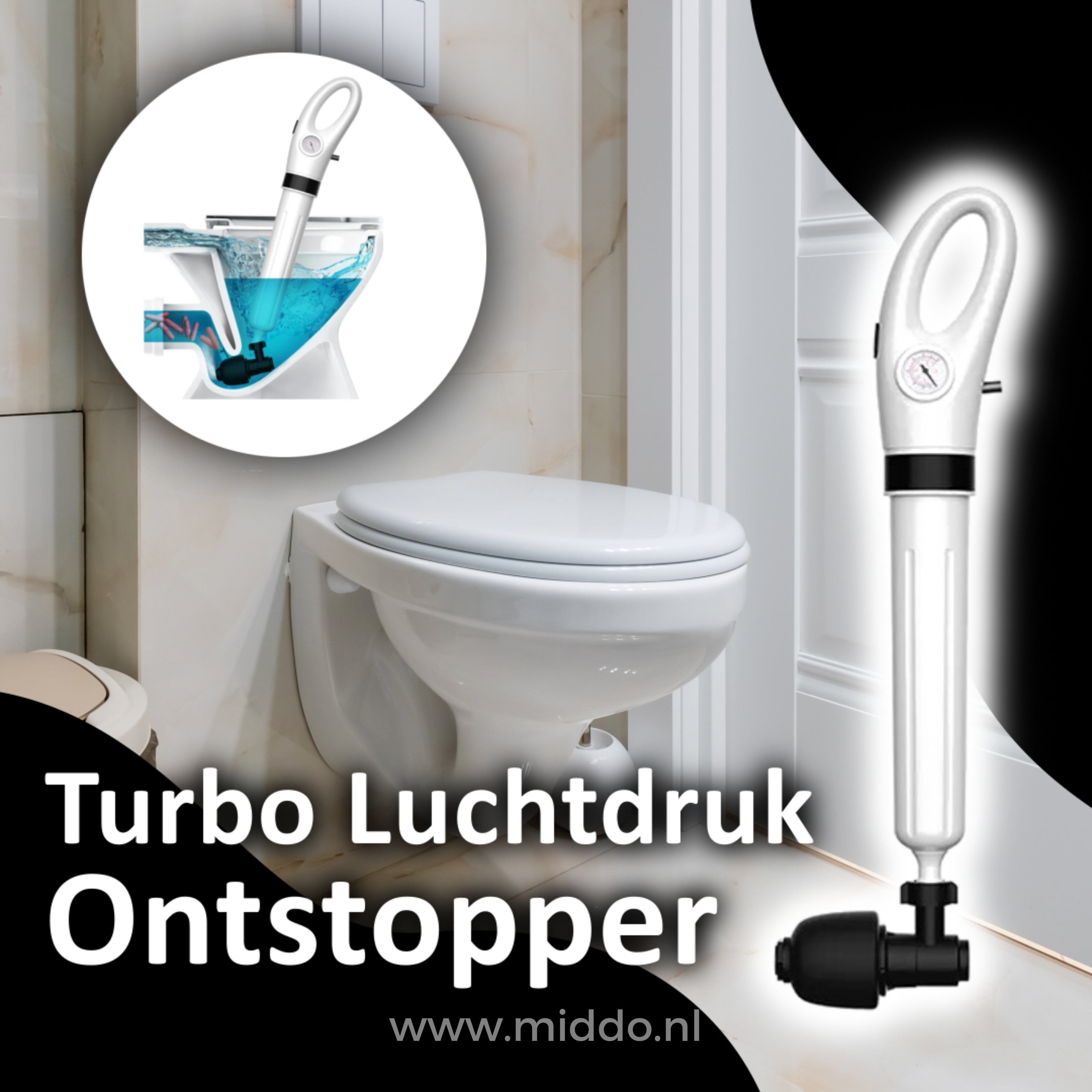 Verhelp elke ontstopping met de Turbo Luchtdruk Ontstopper! Incl. 5 op ...